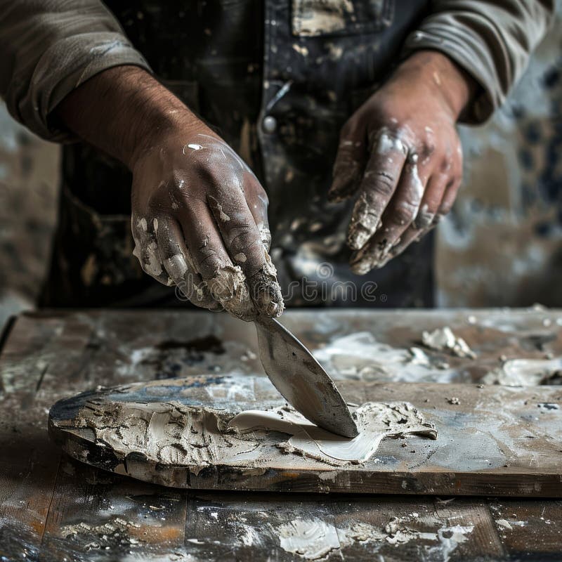 Professional Worker Holding Putty Knife with Plaster Closeup ...
