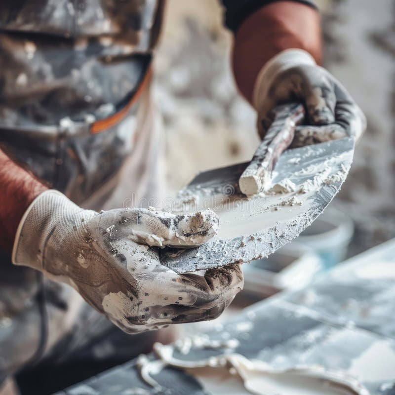 Professional Worker Holding Putty Knife with Plaster Closeup ...
