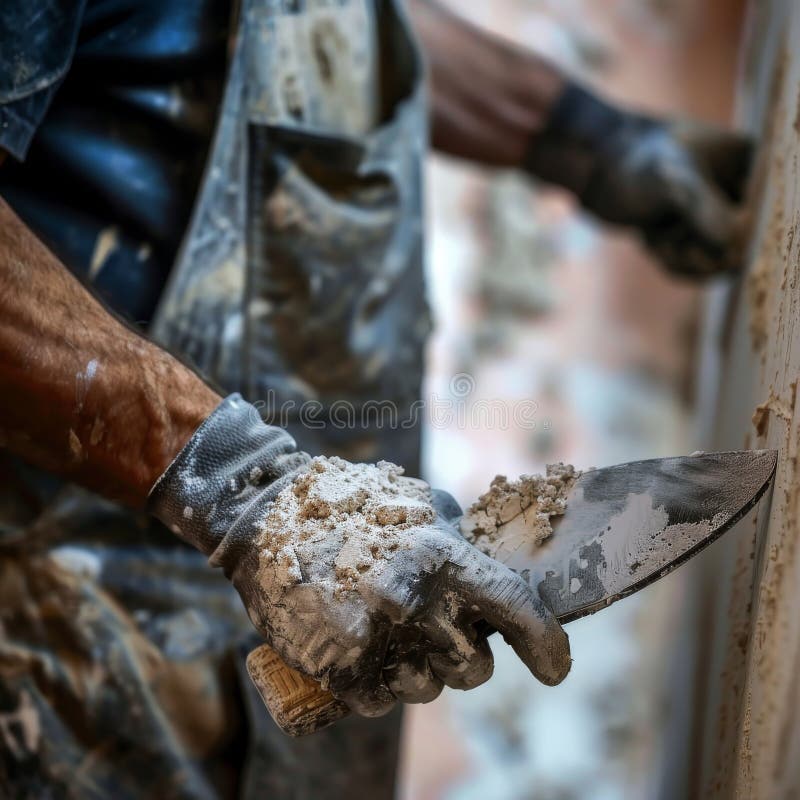 Professional Worker Holding Putty Knife with Plaster Closeup ...