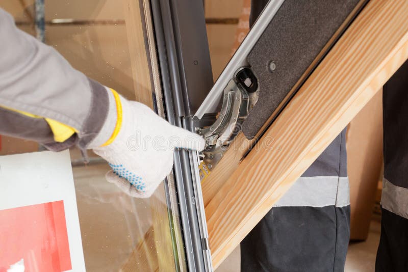 Professional Worker Install Garage Doors at New House Stock Photo ...