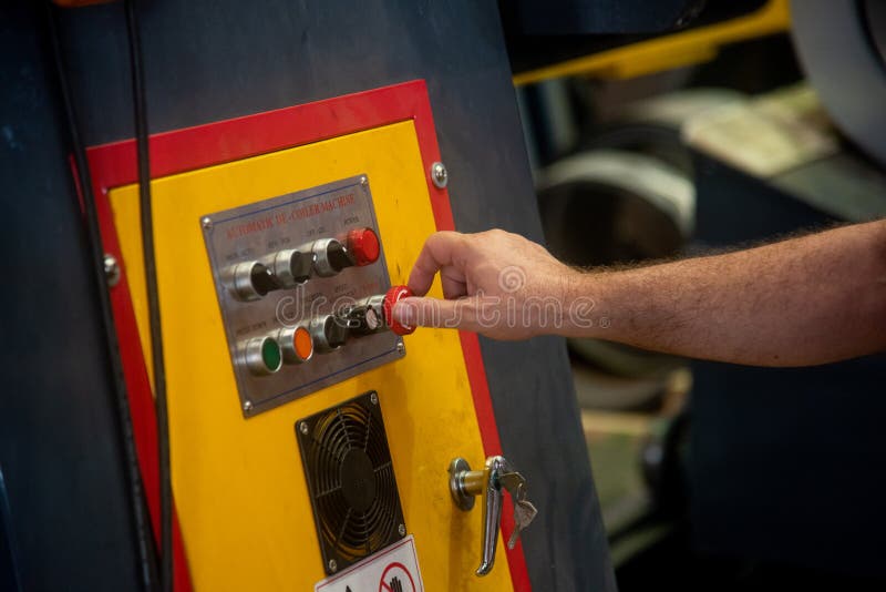 Professional Worker Pressing Buttons on Machine Control Board Stock ...