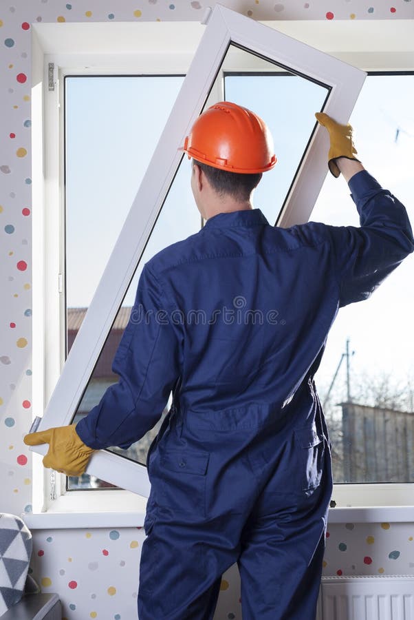 Repair of plastic windows stock photo. Image of house - 107584538