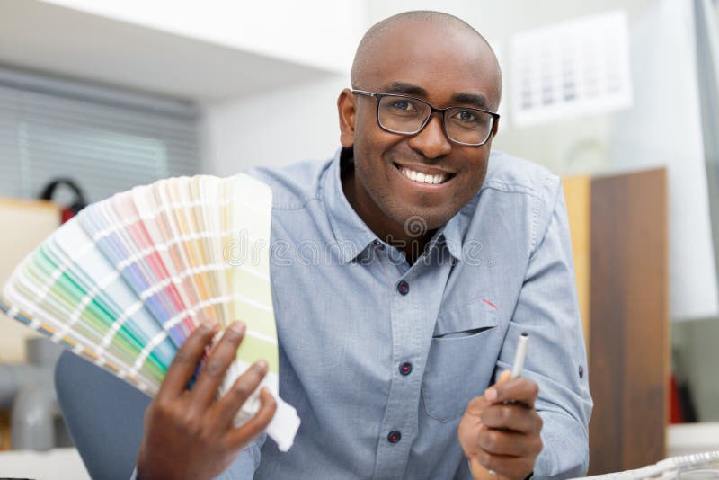 Professional Worker Showing Set Color Swatches Stock Photo - Image of ...