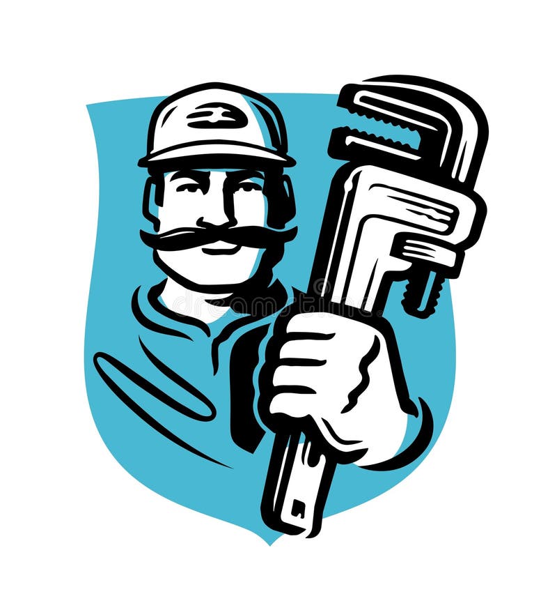 Professional Worker with Tool or Wrench, Logo. Construction, Plumbing ...