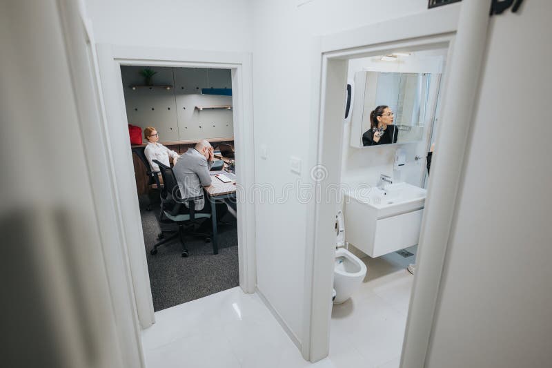 Professional Workers Collaborating while One Reflects in a Modern ...