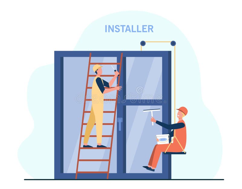 Installing Window Building Composition Stock Vector - Illustration of ...