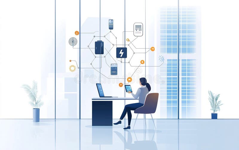 A Professional Working at a Desk with Technology Integration in a ...