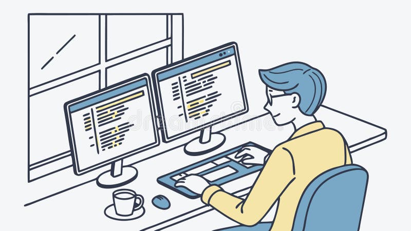 Professional Working on Dual Monitors Multitasking and Digital ...