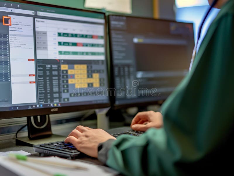 Professional Working on Dual Monitors in Office Stock Photo - Image of ...