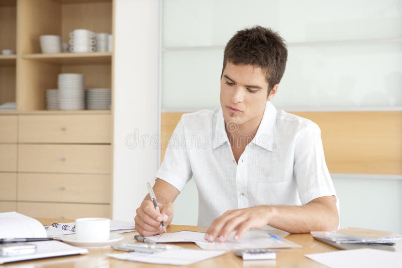 Professional Working on Finances Stock Image - Image of house, cups ...