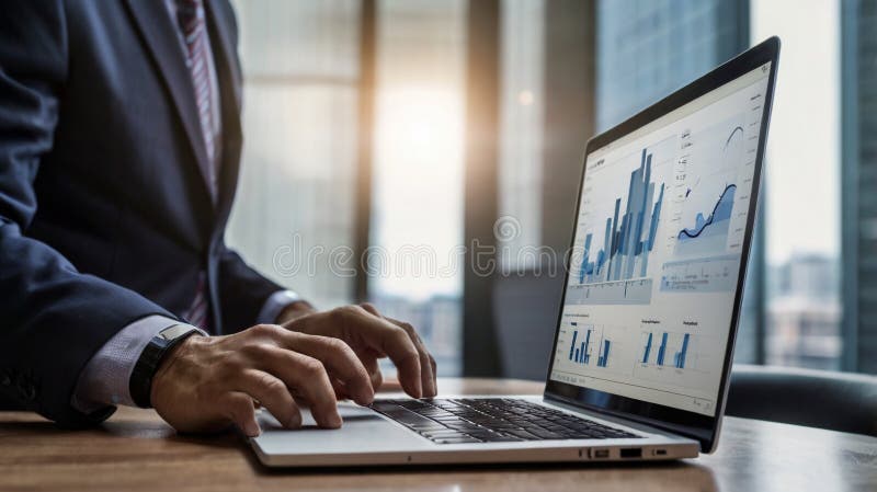 Professional Working on Laptop with Data Charts Stock Illustration ...