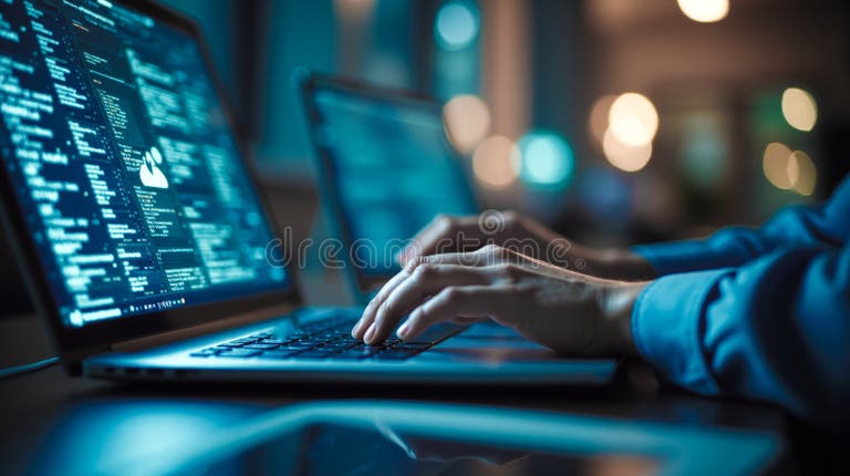 Professional Working on Laptop with Digital Interface, Cyber Security ...