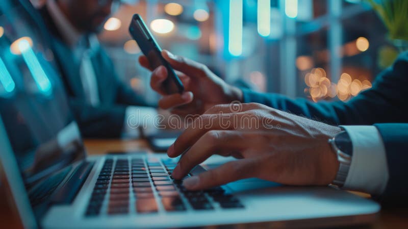 Professional Working on Laptop at Night.AI Generated Image Stock Image ...