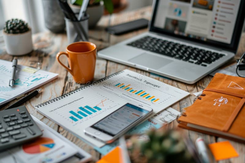 Professional Working Space, Working Desk with Laptop and Documents ...