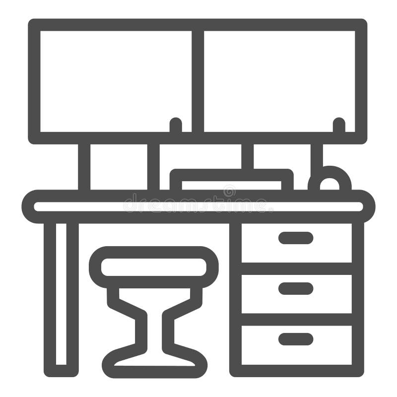 Professional Workplace Solid Icon, Coworking Concept, Computer and Desk ...