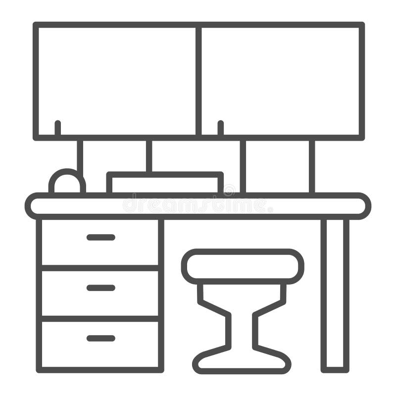 Computer Desktop Workstation Workplace Thin Line Stock Illustrations ...