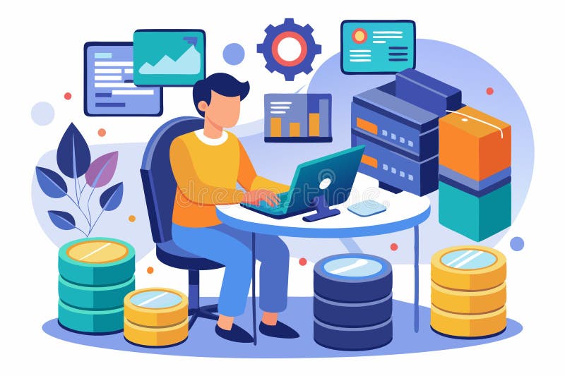 A Professional Works on Database Tasks at a Desk Surrounded by ... A Professional Works on Database Tasks at a Desk Surrounded by ...