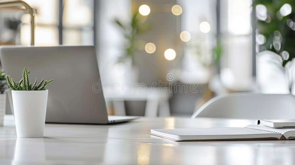 Professional Workspace with a Clean Desk, a Laptop, and a Notebook ...