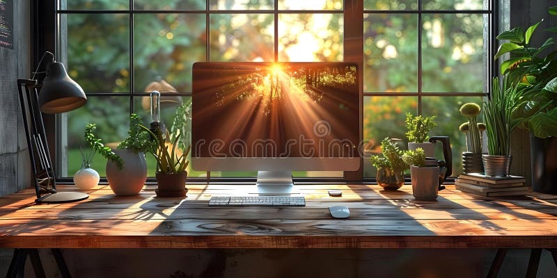 Professional Workspace: Desktop Computer Screen on Desk with Business ...