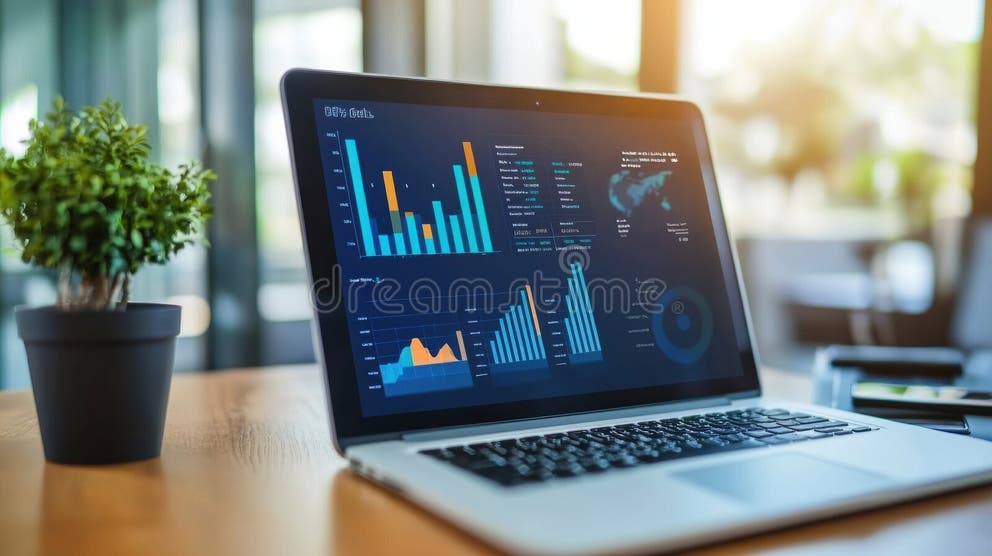 Professional Workspace Featuring a Laptop with Business Analytics ...