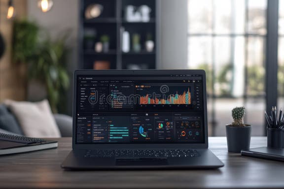 Professional Workspace Featuring a Laptop with Business Analytics ...
