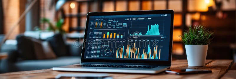 Professional Workspace with a Laptop Displaying Business Analytics ...