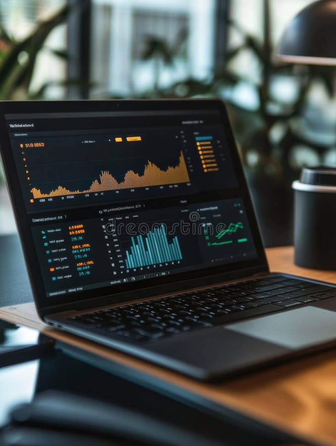 Professional Workspace with Laptop Showcasing Business Analytics ...