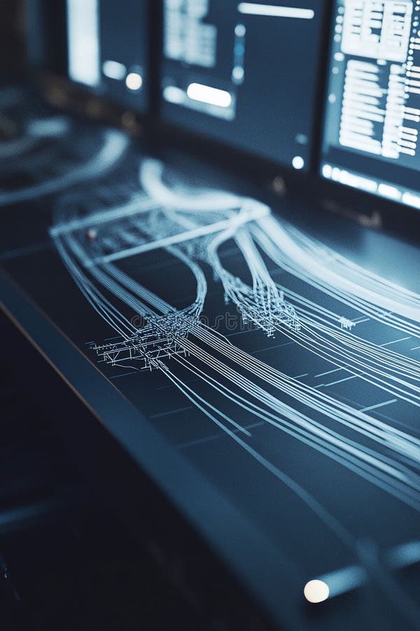 Professional Workstation Showing a 3D CAD Model of Power Grid ...