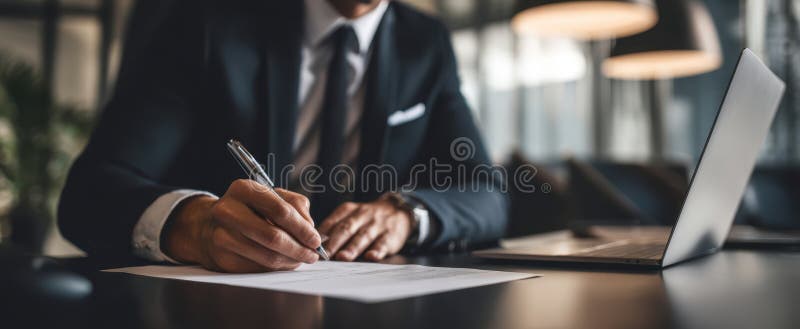 The Professional Writing a Document in a Modern Office Environment.AI ...