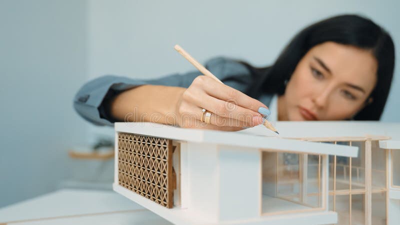 Professional Young Architect Architect Measures House Model Length ...