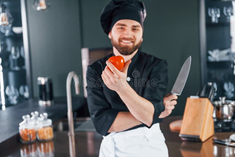 Professional Young Chef Cook in Uniform Standing and Preparing for the ...