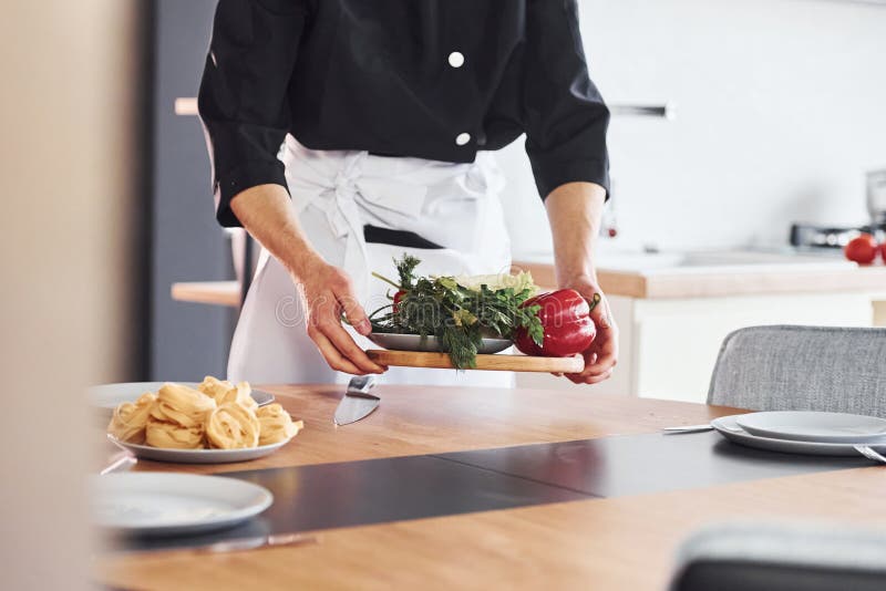 Professional Young Chef Cook in Uniform Standing and Preparing for the ...