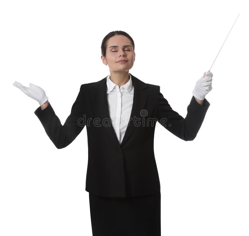 Professional Young Conductor with Baton on White Background Stock Image ...