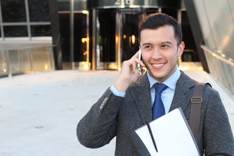 Professional Young Ethnic Man Calling by Phone with Copy Space Stock ...