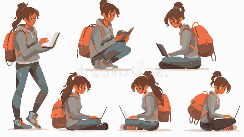 Professional Young Female Student Poses with Backpack in Various ...