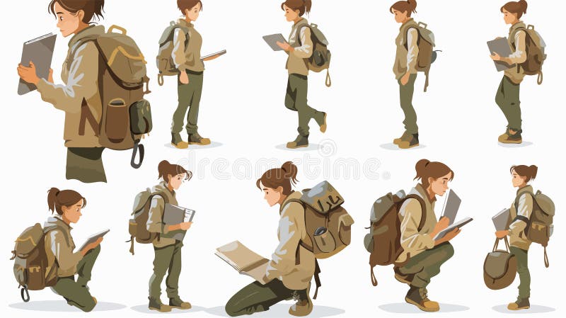 Professional Young Female Student Poses with Backpack in Various ...