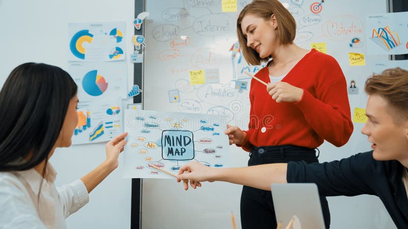 Professional Young Leader Present Business Idea by Using Mind Map ...