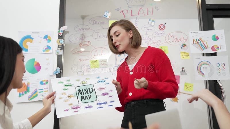 Professional Young Leader Present Business Idea by Using Mind Map ...