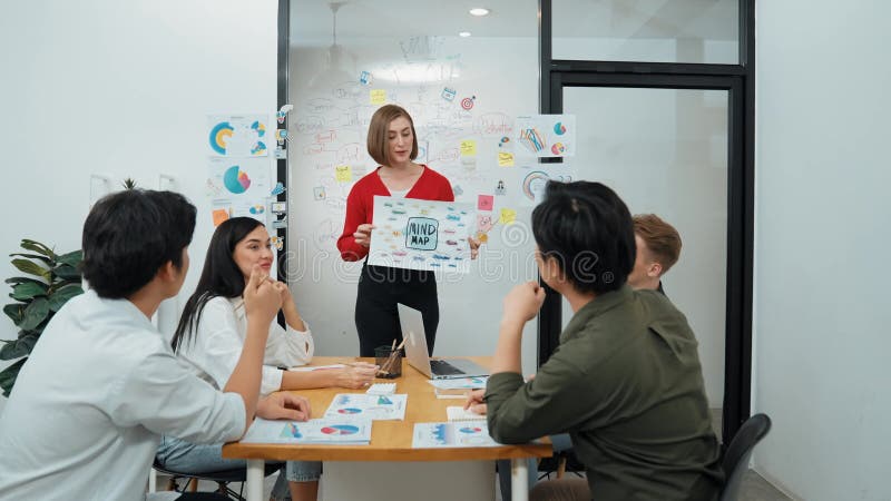 Professional Young Leader Present Business Idea by Using Mind Map ...