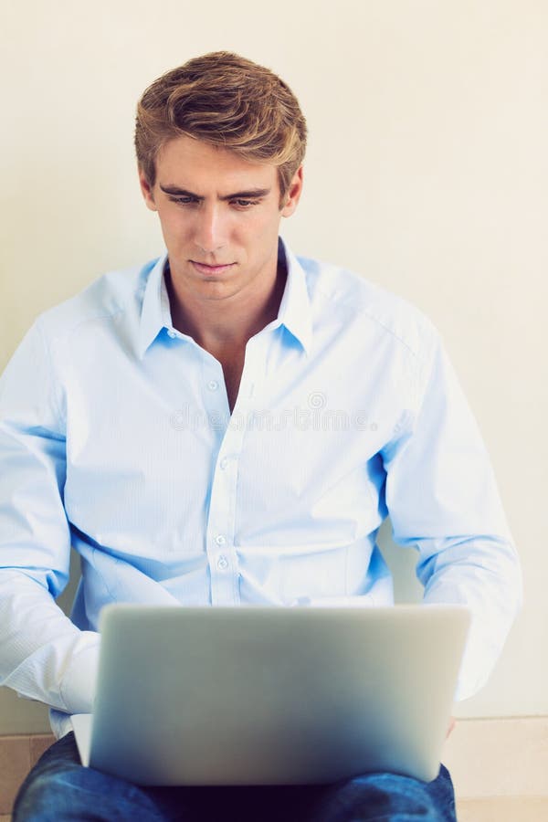 Professional Young Man Working on Laptop Computer Stock Photo - Image ...