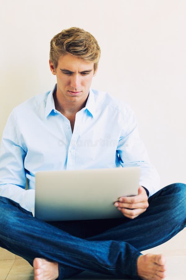 Professional Young Man Working on Laptop Computer Stock Image - Image ...