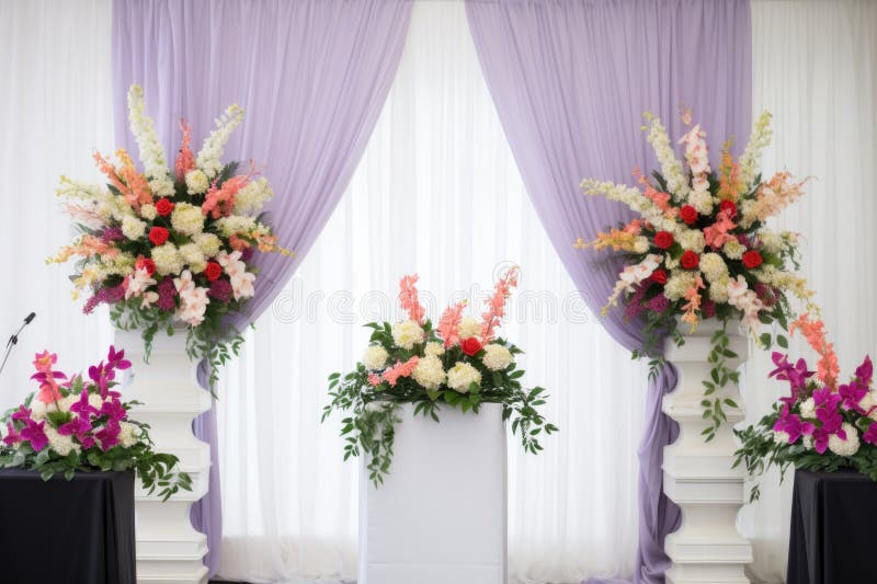 Professionally Decorated Podium with Flower Arrangements Stock Image ...