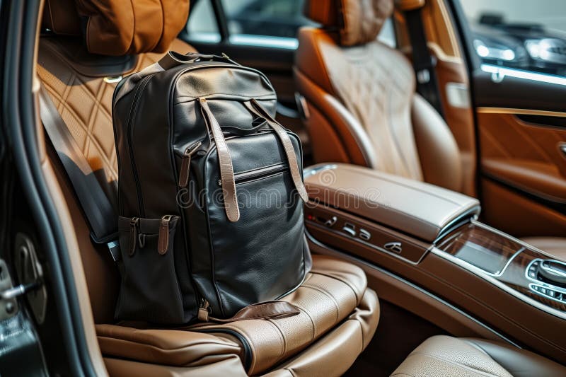 Professionals Backpack on Leather Office Chair in a Luxury Car Stock ...