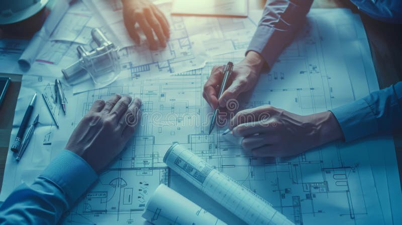 Architects Planning Over Blueprints.AI Generated Image Stock Photo ...