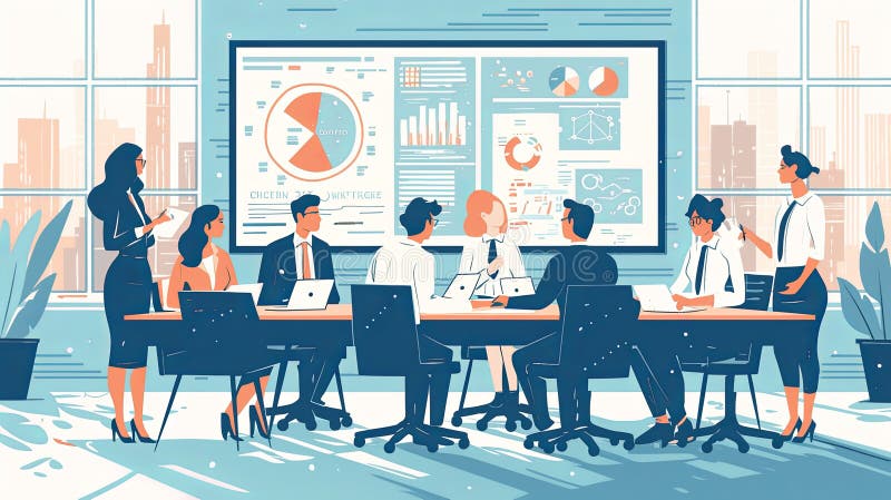 Professionals Collaborating in a Modern Office with Graphs and Teamwork ...