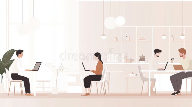 People Collaborating Modern Office Minimalist Design Soft Lighting ...