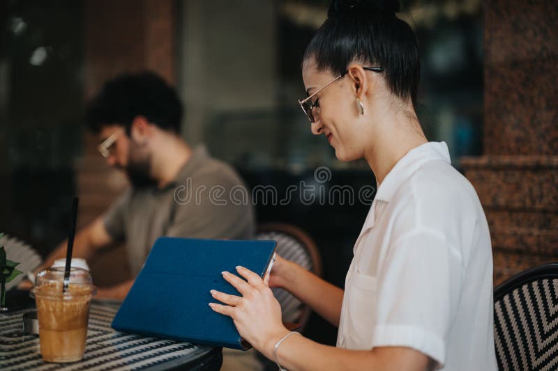 Business Meeting in Coffee Shop with Professionals Working on Their ...