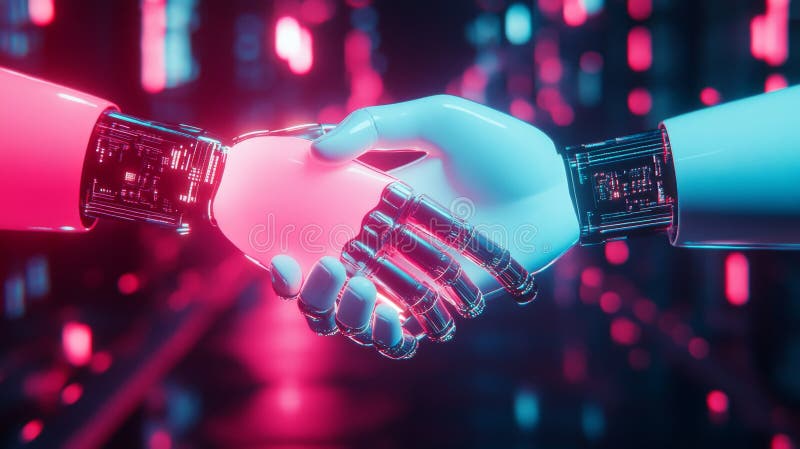 Professionals Shake Hands Against a Backdrop of Glowing Digital Data ...