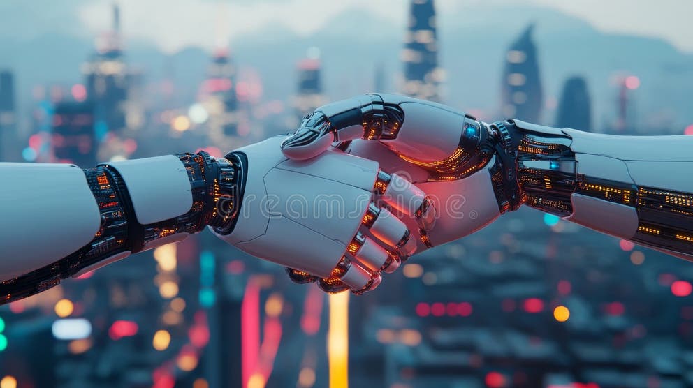 Professionals Shake Hands Under a Glowing Digital Backdrop. Digital ...