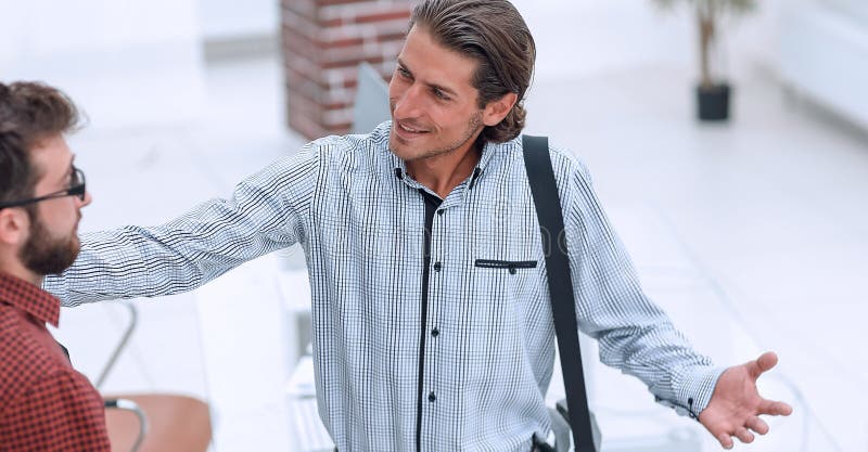 Professionals Speak, Standing in the Office Stock Image - Image of ...